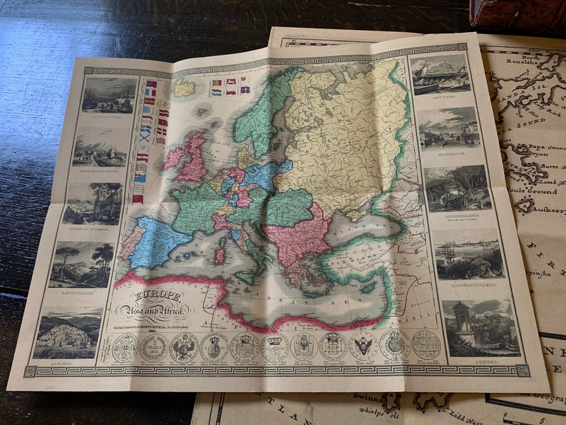 EUROPE MAP, 1840. Old Map Reprint. Linen Backed, Folded Map. Wall Decor ...