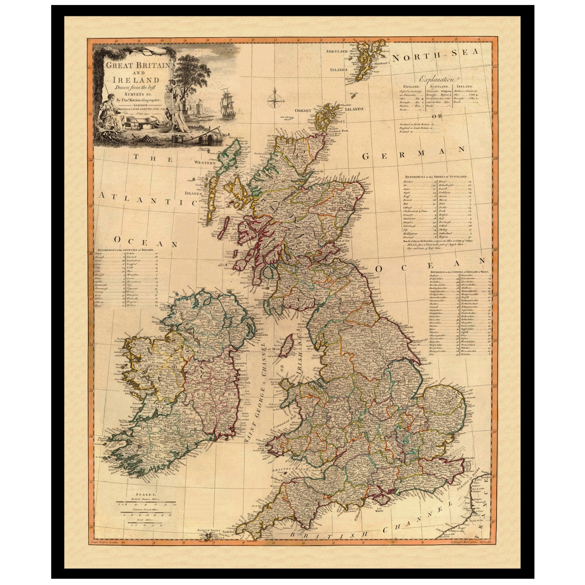 GREAT BRITAIN & IRELAND Map, 1794. Old Map Reprint. Linen Backed ...