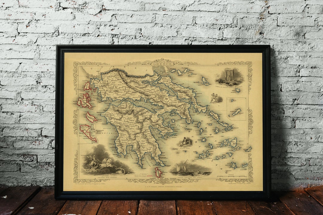 GREECE MAP, 1851. Old Map Reprint. Linen Backed, Folded Map. Wall Decor ...