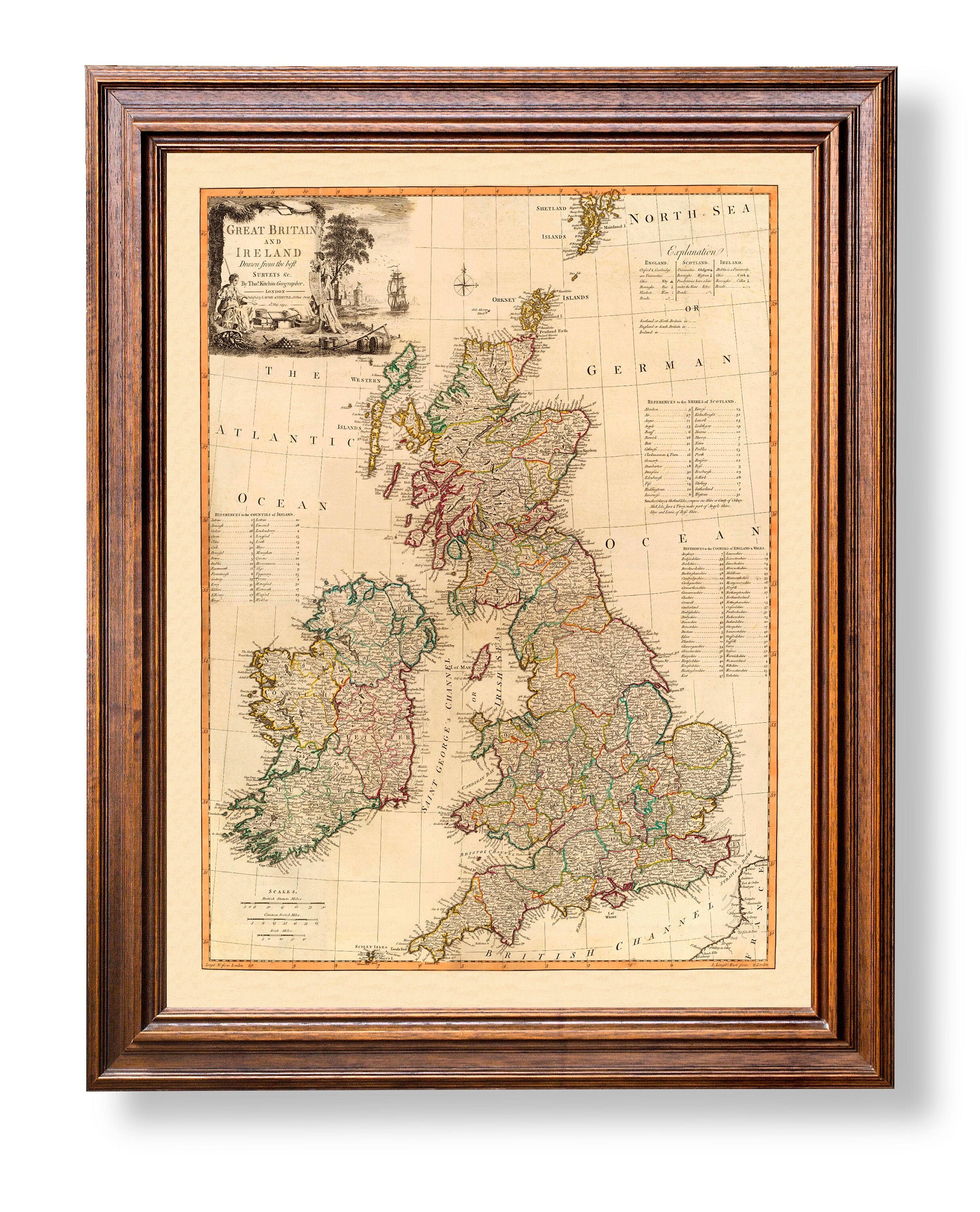 GREAT BRITAIN & IRELAND Map 1794. Old Map Reprint. Linen - Etsy