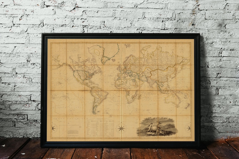 WORLD MAP 1817. Linen Backed Folded Map. Old Map Reprint - Etsy