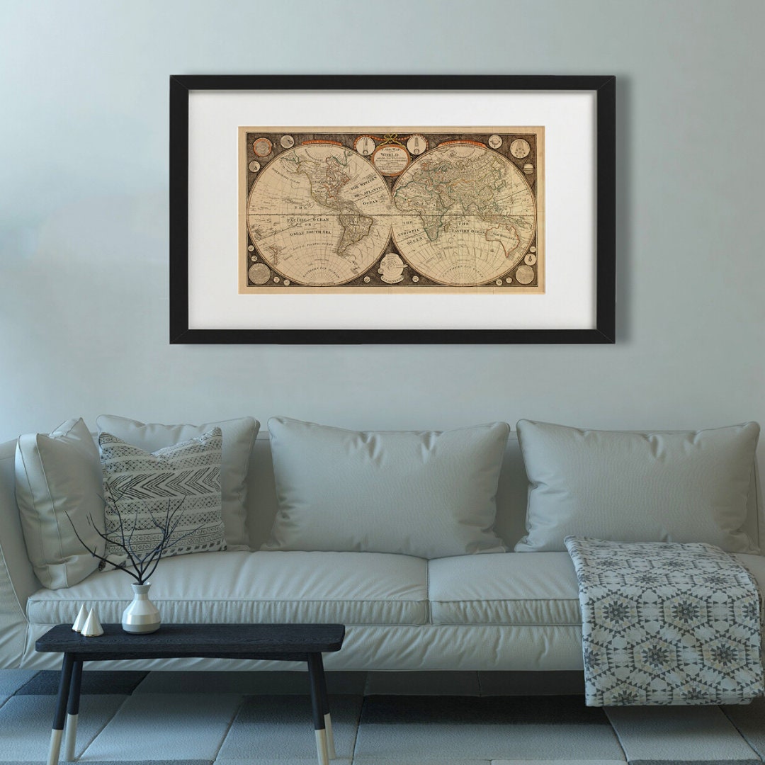 WORLD MAP, 1799. Old Map Reprint. Linen Backed, Folded Map. Wall Decor ...