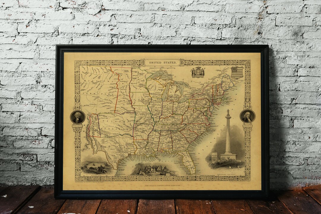 UNITED STATES MAP, 1851. Old Map Reprint. Linen Backed, Folded Map ...