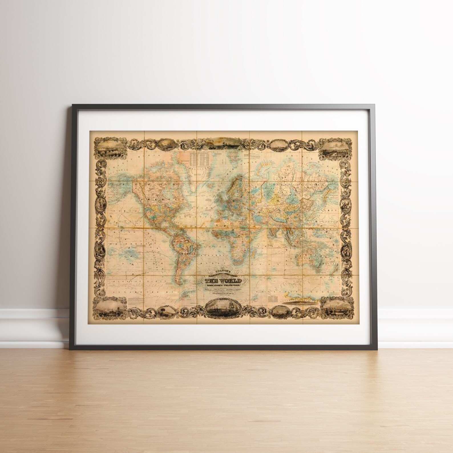 WORLD MAP, 1857. Old Map Reprint. Linen Backed, Folded Map. Wall Decor ...