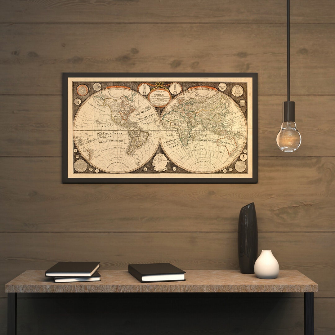 WORLD MAP, 1799. Old Map Reprint. Linen Backed, Folded Map. Wall Decor ...