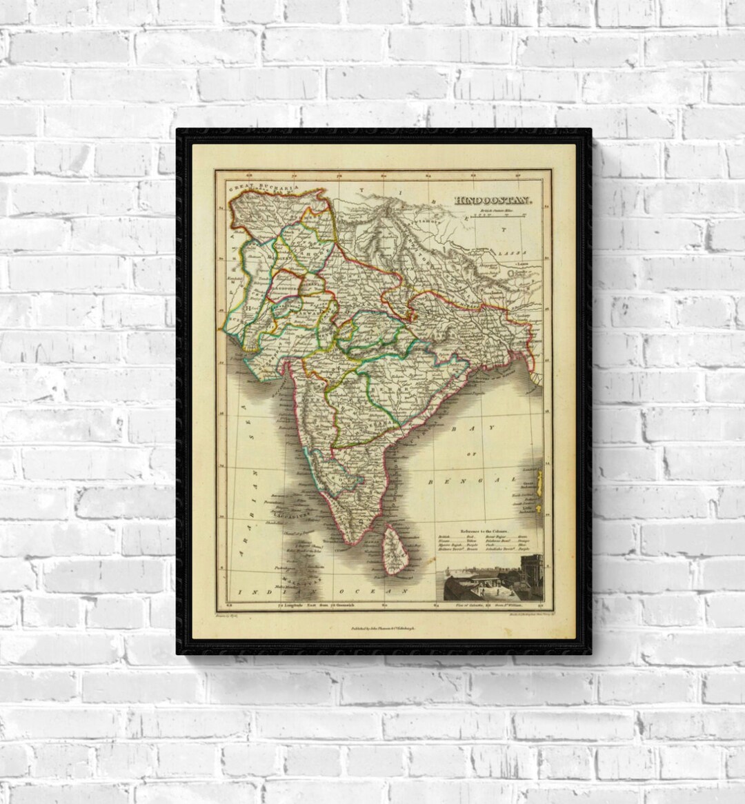 INDIA MAP, 1824. Old Map Reprint. Linen Backed, Folded Map. Wall Decor ...