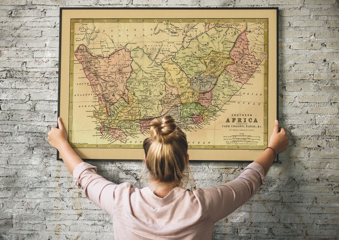 SOUTH AFRICA MAP, 1880. Old Map Reprint. Linen Backed, Folded Map. Wall ...