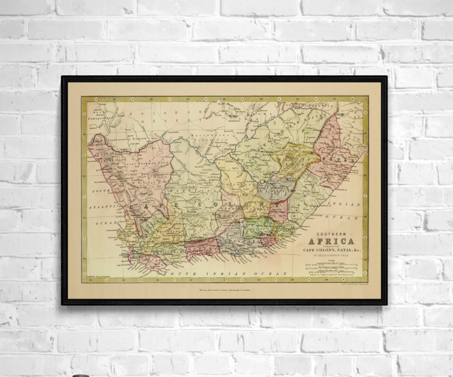 SOUTH AFRICA MAP, 1880. Old Map Reprint. Linen Backed, Folded Map. Wall ...