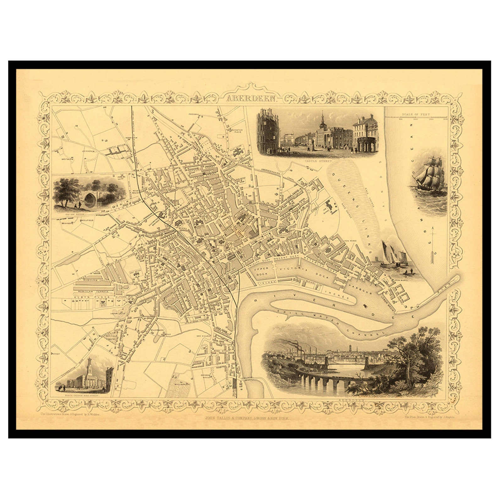 ABERDEEN MAP, 1851. Old Map Reprint. Linen Backed, Folded Map. Wall ...