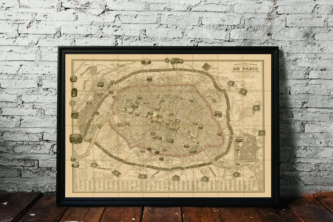 PARIS MAP, 1852. Old Map Reprint. Linen Backed, Folded Map. Wall Decor ...