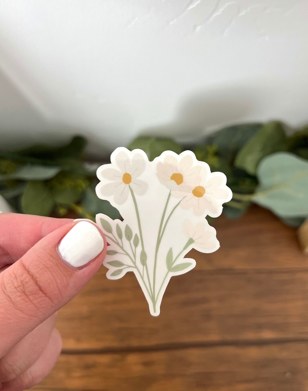 White Daisy Sticker: Clear Vinyl Floral Decal - Etsy