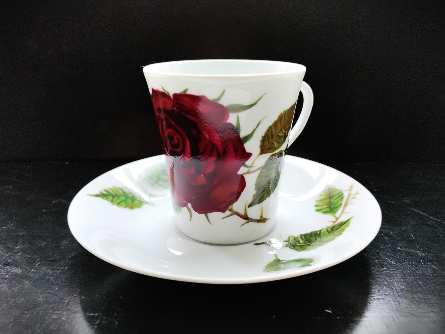 Arabia Finland: Two RUUSU rose Coffee Cups and Two Saucers - Etsy