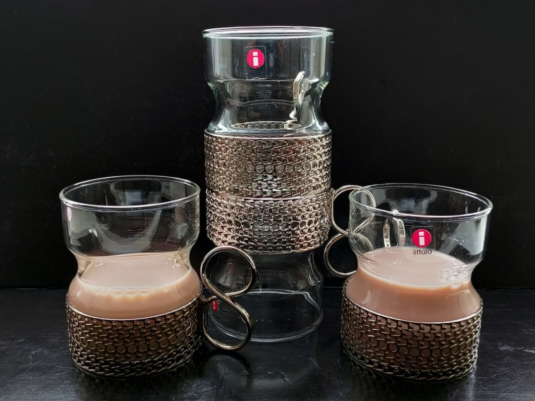 Iittala: Two TSAIKKA Glogg Glasses With Silvered Handles - Etsy