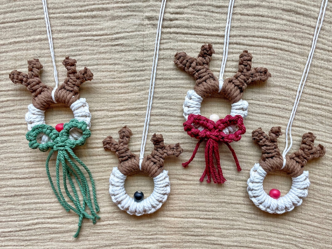 Macrame Reindeer Ornament | Reindeer Car Charm | Macrame Christmas ...