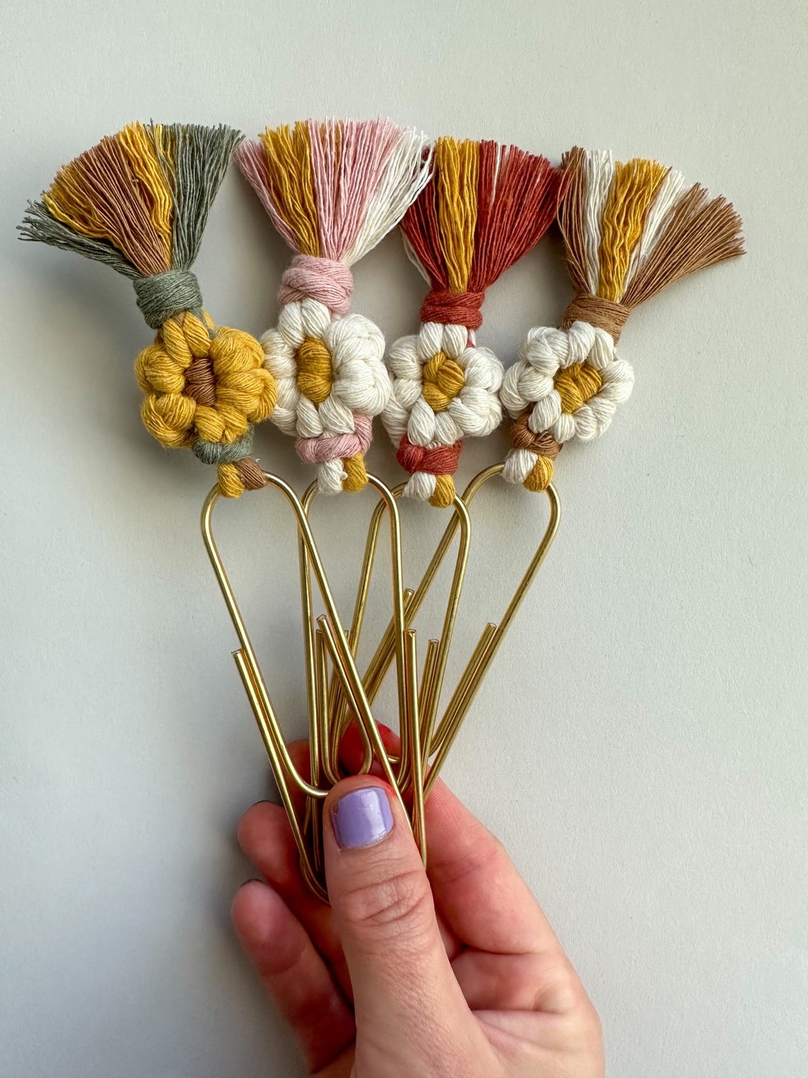 Macrame Flower Bookmark | Macrame Paperclip | JUMBO Paperclip ...