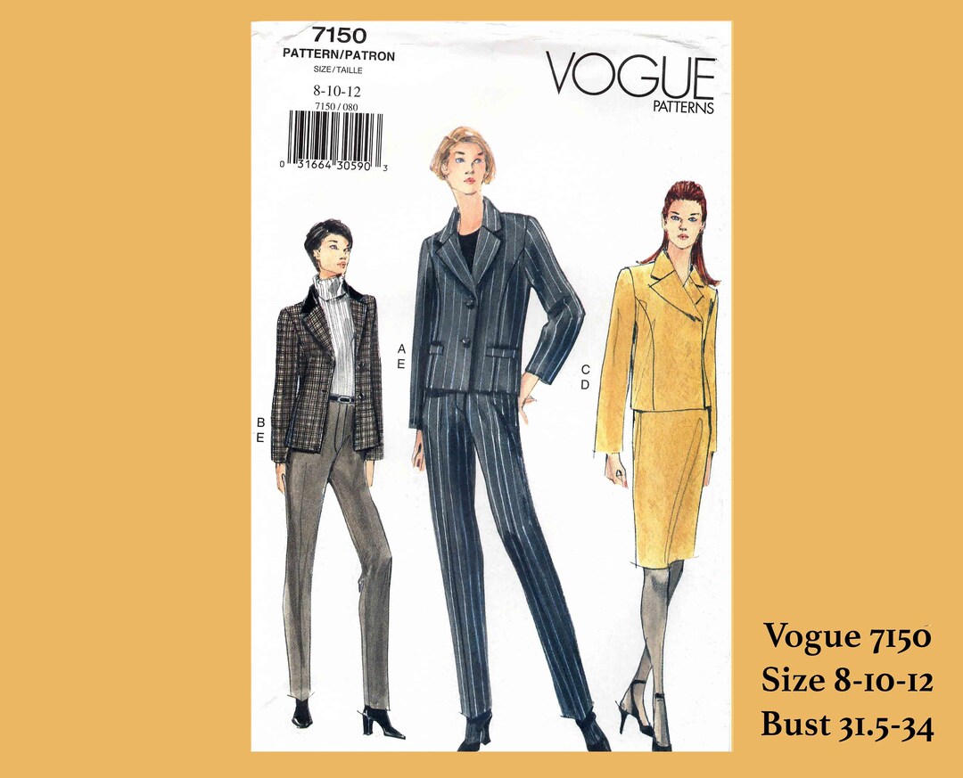 Vintage 1999 Vogue 7150 Misses' Blazer / Jacket, Skirt & Pants Sewing ...