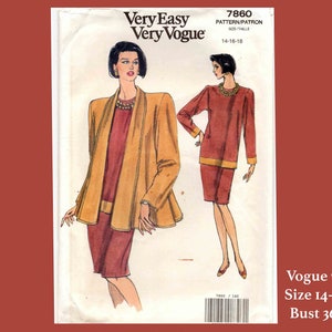 Very Easy Very Vogue 7860 Vintage 1980's Women's Misses Dress Sewing ...