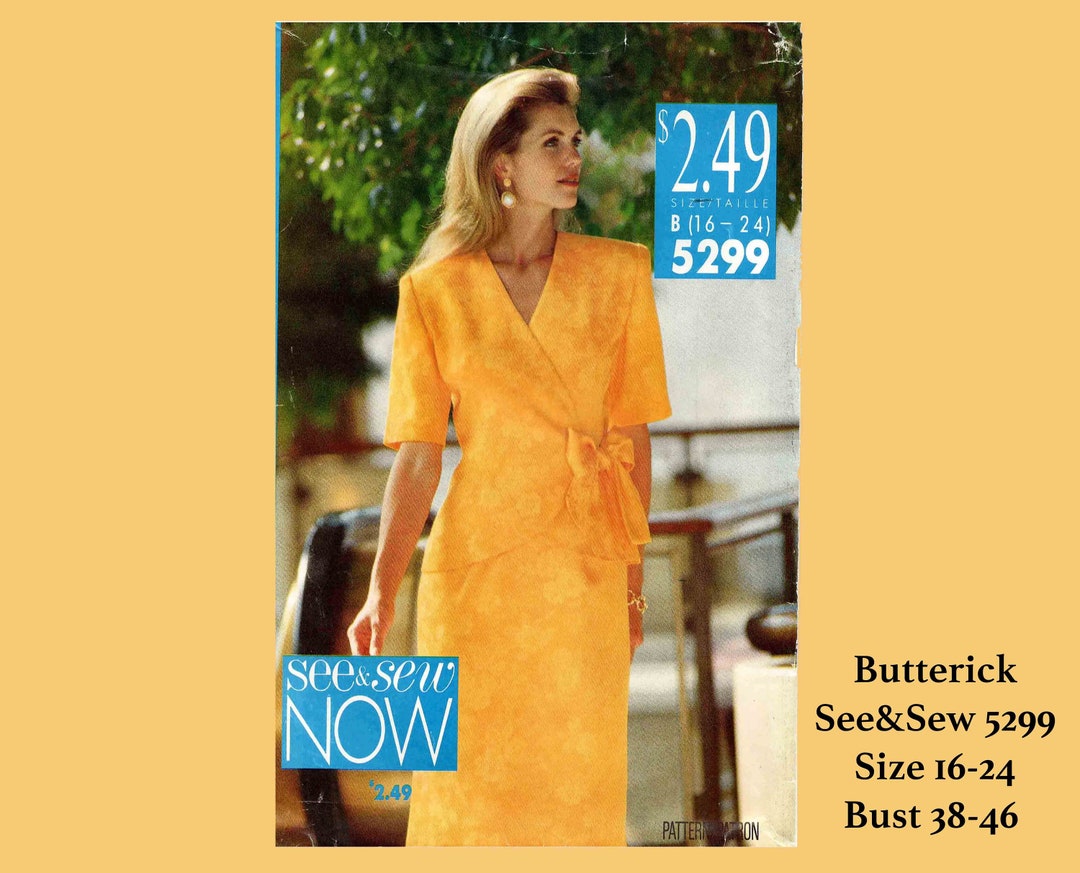 Vintage 1991 Plus Size Semi-fitted Wrap Top and Tapered Skirt Sewing Pattern Butterick See & Sew ...