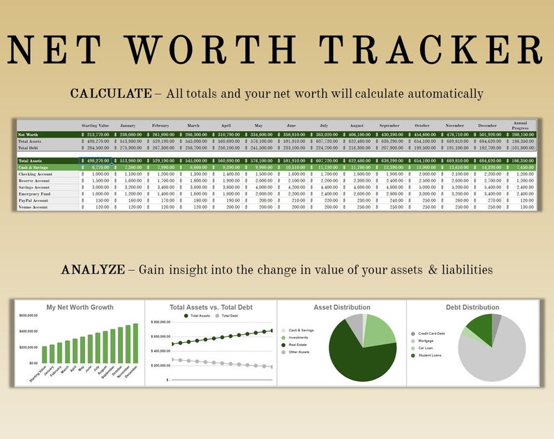 Net Worth Tracker Spreadsheet for Google Sheets, Net Worth Calculator ...