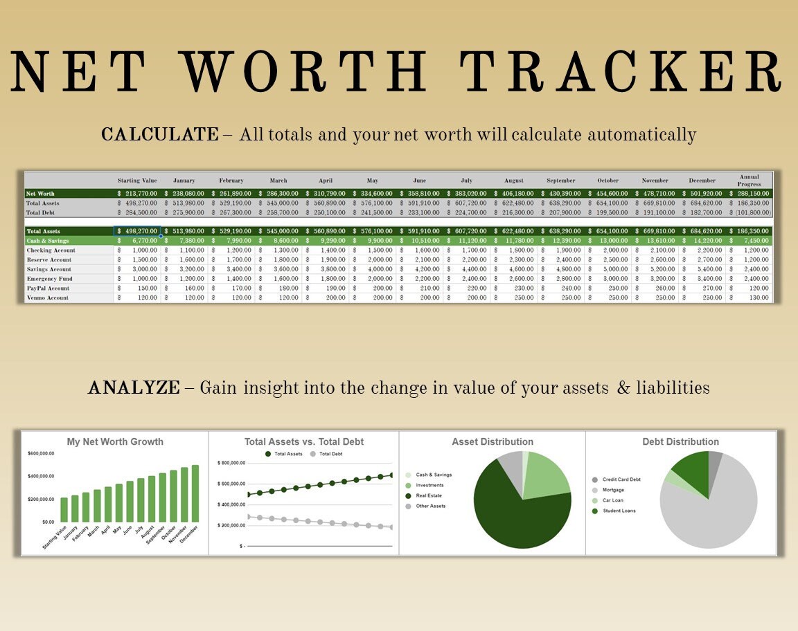 Net Worth Tracker Spreadsheet for Google Sheets, Net Worth Calculator ...
