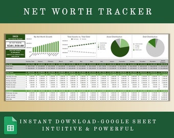 NET WORTH TRACKER Spreadsheet for Google Sheets Assets & Liabilities ...