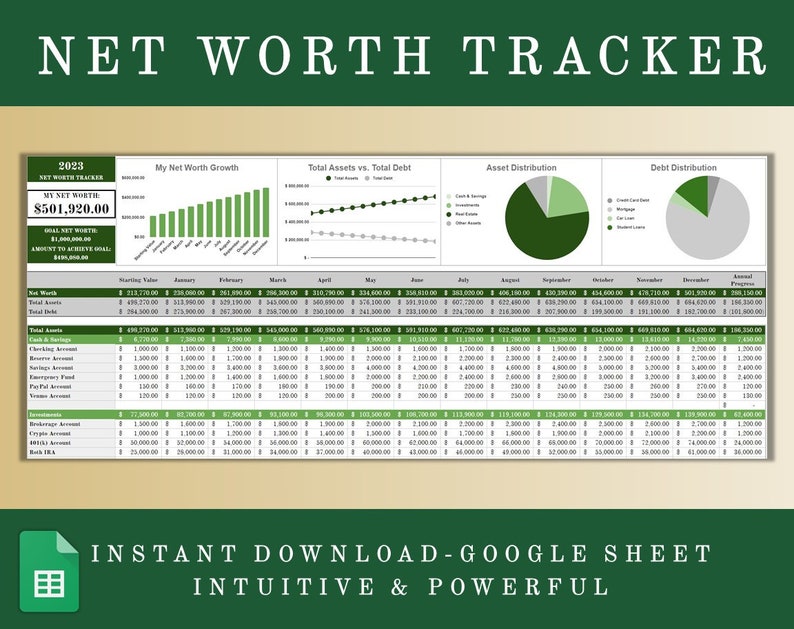 Net Worth Tracker Spreadsheet for Google Sheets Net Worth - Etsy