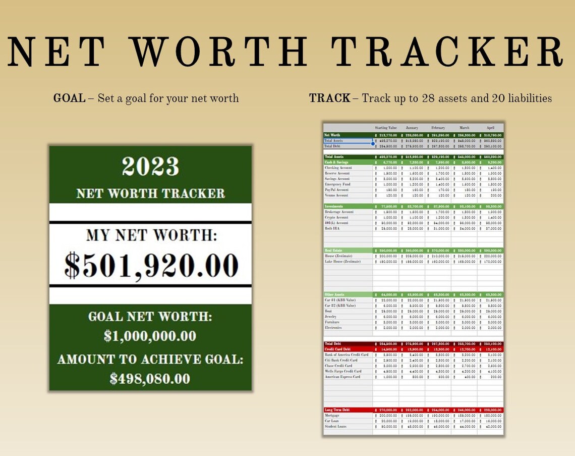 Net Worth Tracker Spreadsheet for Google Sheets, Net Worth Calculator ...