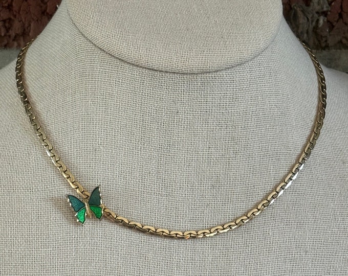 Vintage Signed Avon Gold Tone and Enamel Butterfly Chain Necklace 1970s ...