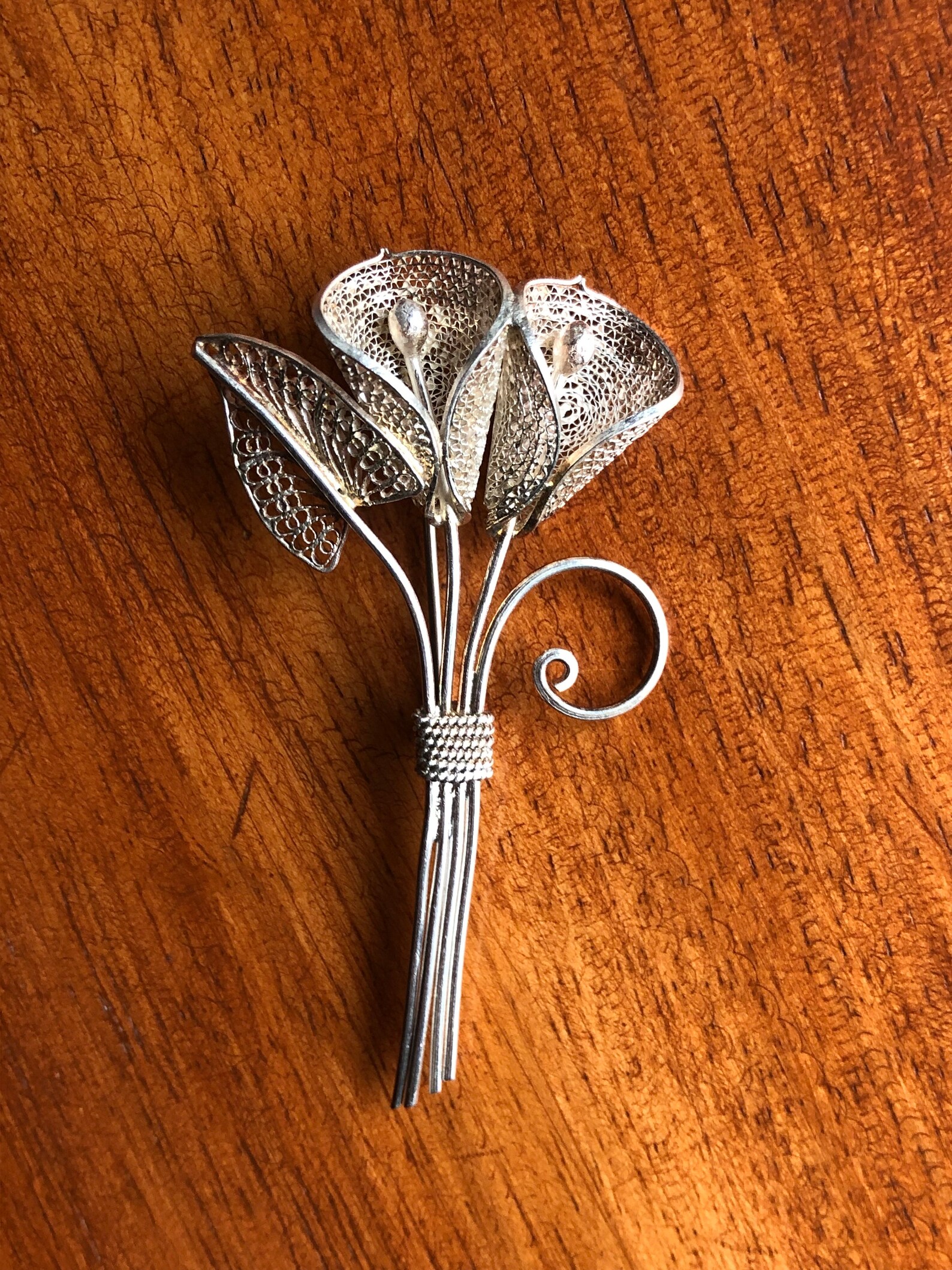 Beautiful Sterling FAS Signed Calla Lily Brooch Intricate Open Work 925 ...