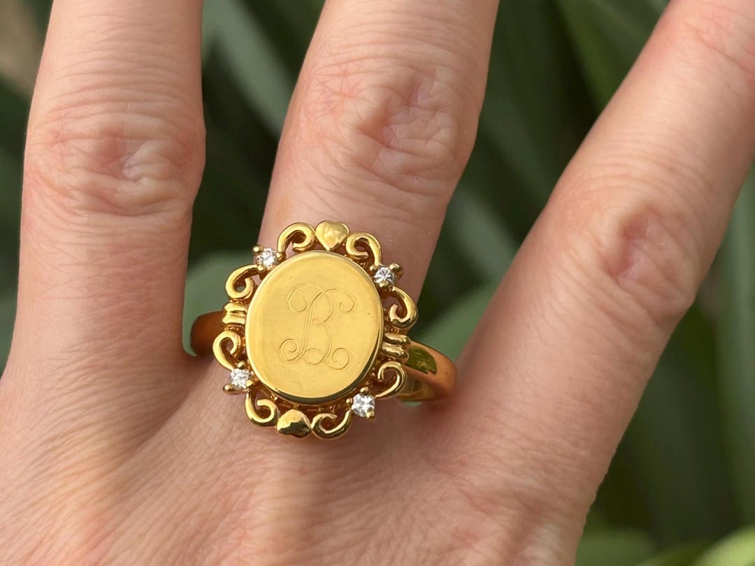 Vintage Lind Monogram Ring - 14k Gold Electroplated Letter B Ring With ...