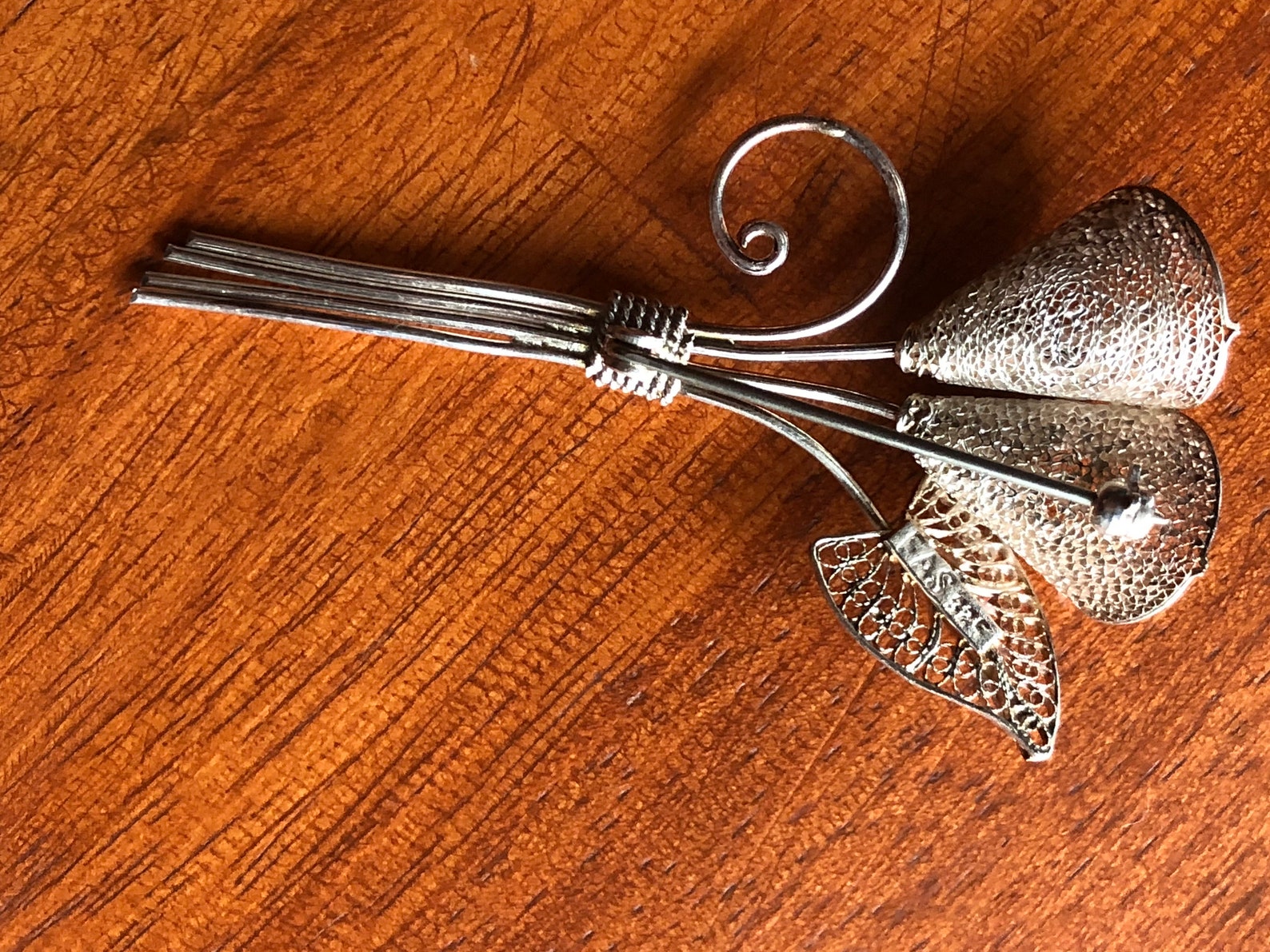 Beautiful Sterling FAS Signed Calla Lily Brooch Intricate Open Work 925 ...