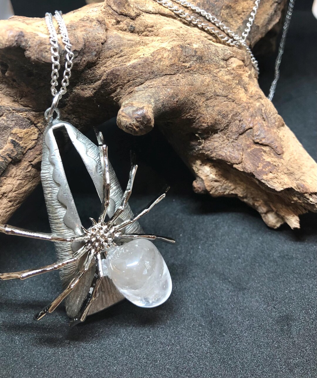 Handcrafted Spider Pendant Chain Satin Rope Mixed Metal Medallion Metal ...