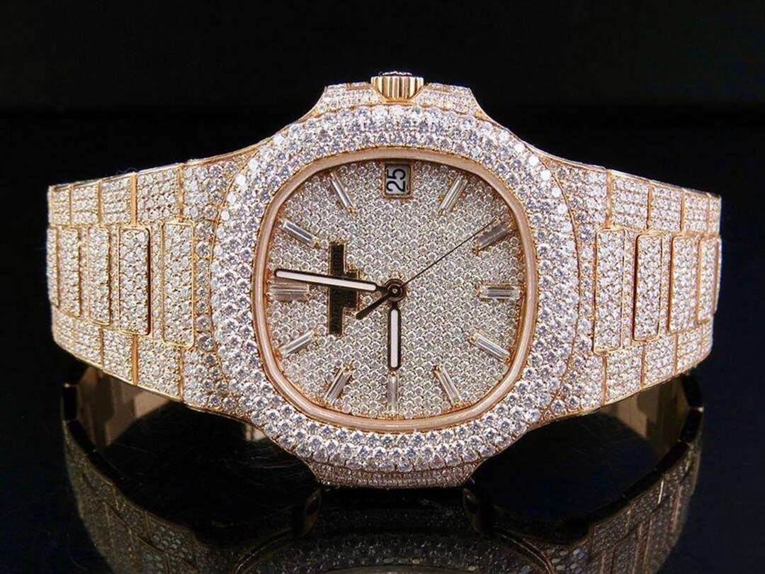 34 Ct VVS1 Moissanite Diamond Watch, Hip-hop Diamond Watch, Automatic ...