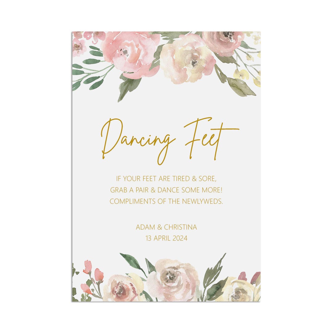 Dancing Feet, Flip Flop Wedding Sign - Blush Floral Personalised ...