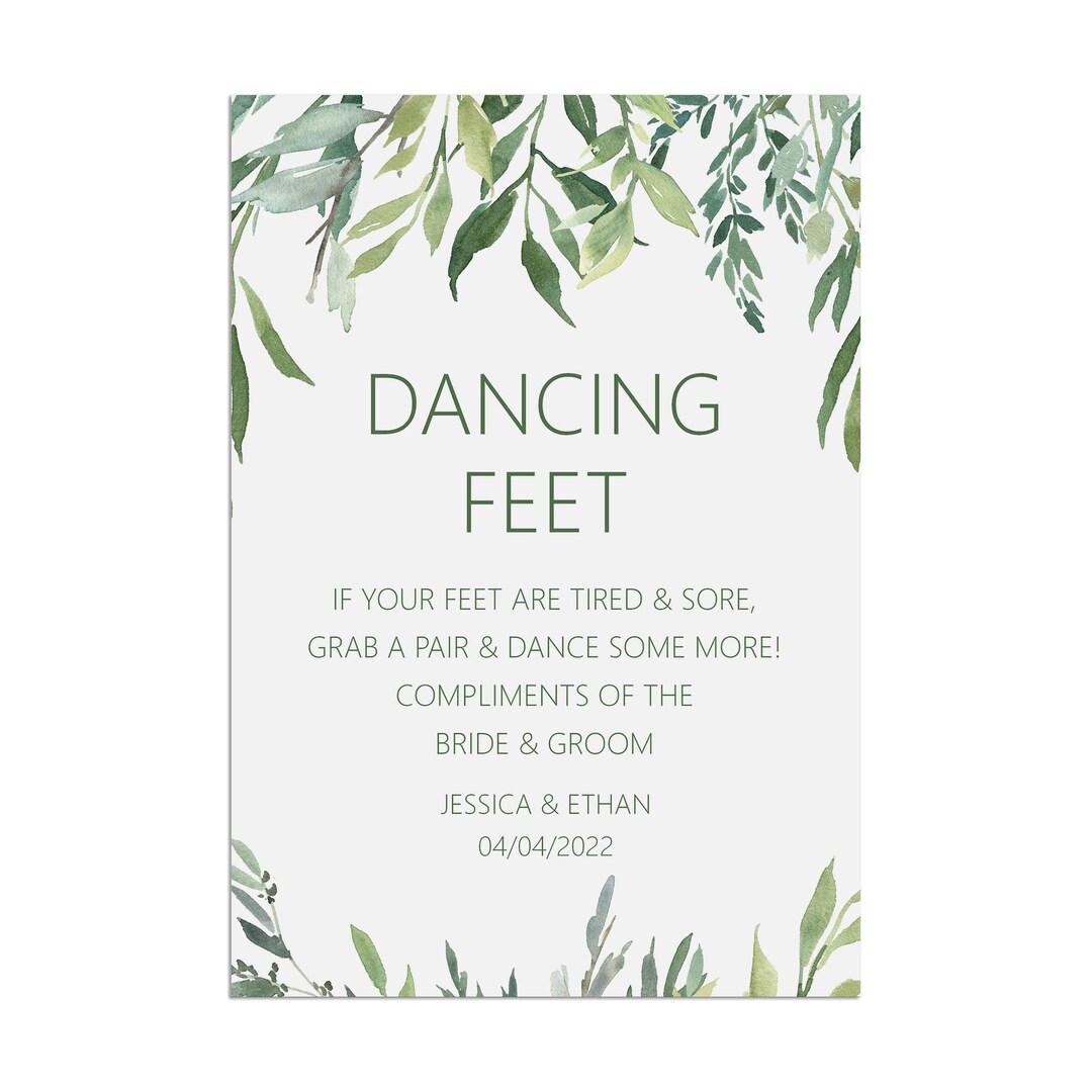 Dancing Feet, Flip Flop Wedding Sign - Greenry, Eucalyptus Personalised ...
