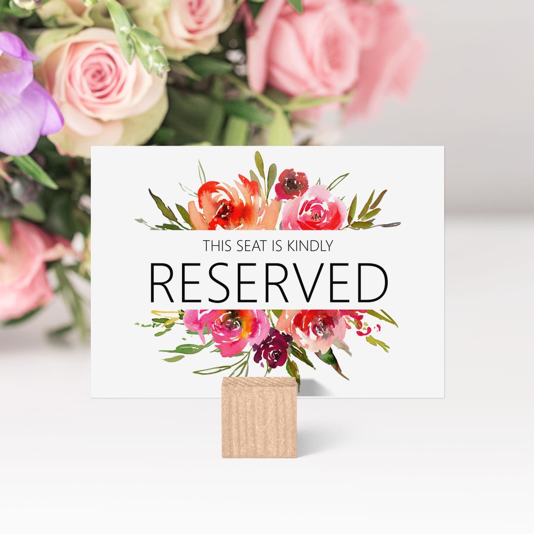 Red Floral Reserved Seating Cards 5x7 Inches Pack of 5 / 10 / 15 or 20 ...