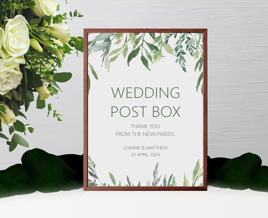 Wedding Sign Greenery Wedding Post Box Sign Personalised & Printed A5 ...