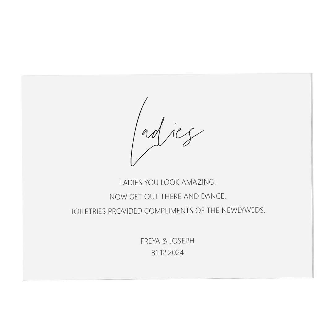 Wedding Sign - Ladies Toiletries , Personalised Black & White A5, A4 or ...