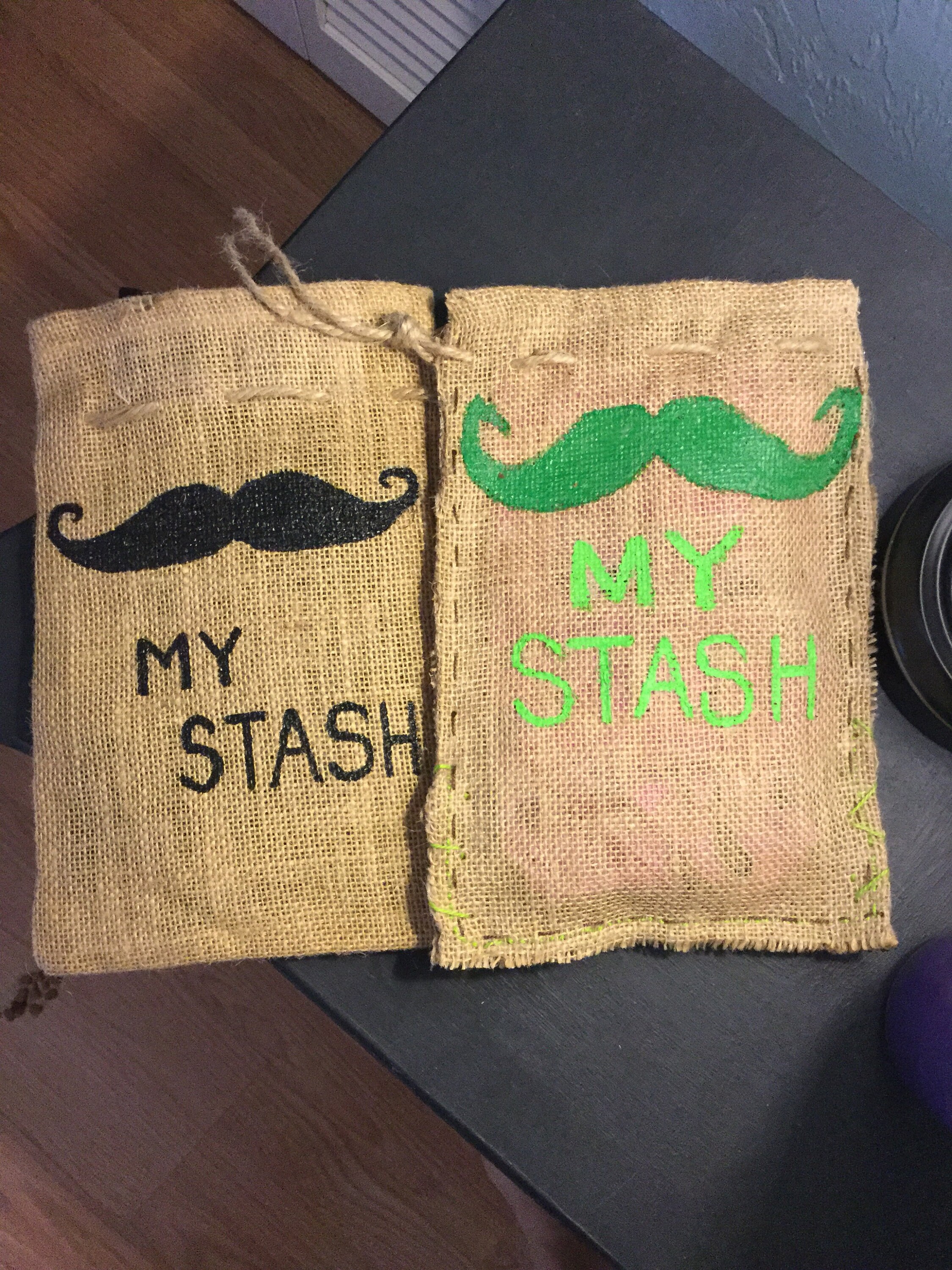 Burlap 'my Stash' Pull String Pouch! Thick Mustache & 'my Stash ...