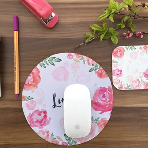 Personalized Mouse Pad, Drink Coaster Watercolor Mouse Mat Wreath Mouse ...