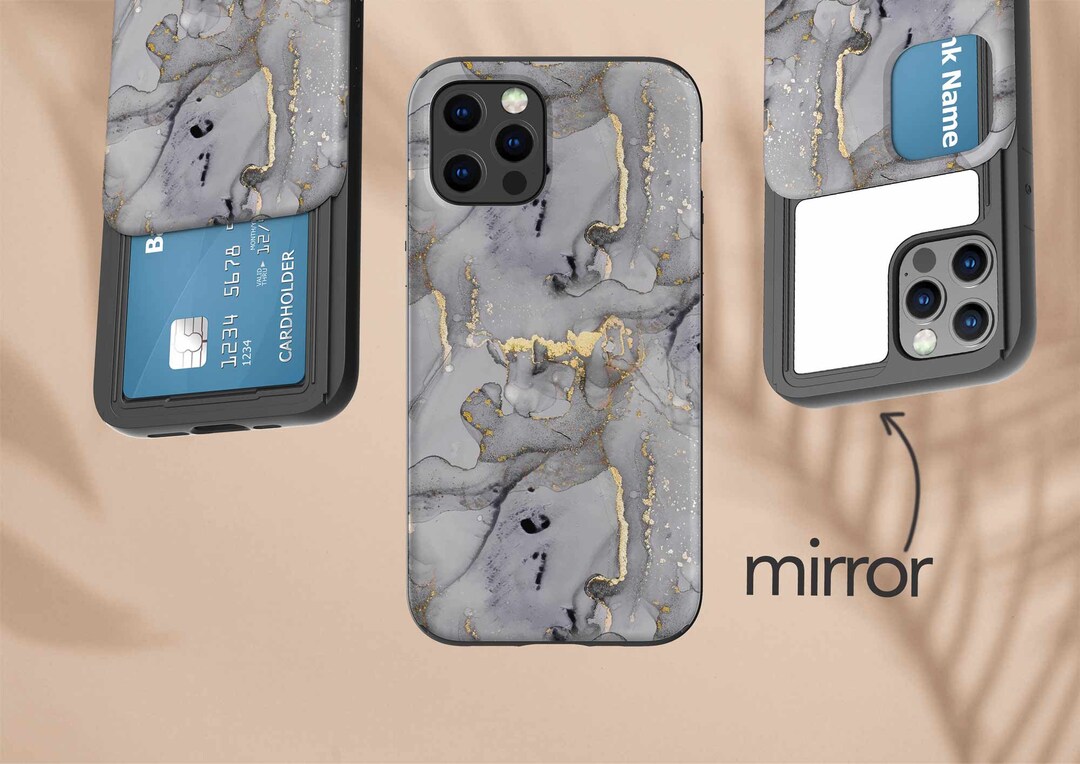 Mirror Phone Case, Gray, With Card Slot for iPhone and Galaxy 11 12 Pro ...