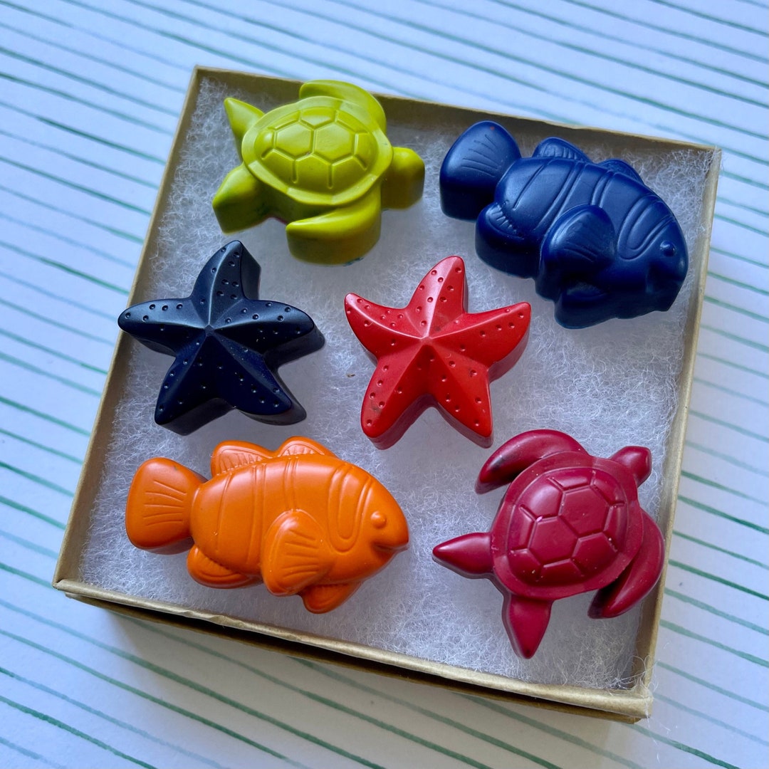 Sea Life Crayons: Fish, Turtle, Starfish – 6-piece Set - Etsy