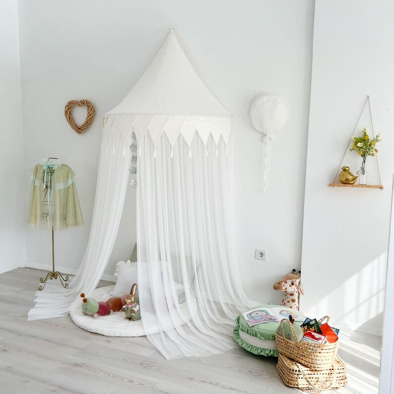 White Half Round Dome Reading Corner Play Tent for Kids Wall Hanging ...
