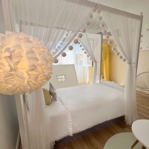 White Canopy Bed, Four Poster Bed,square Canopy Bed, Montessori Bed ...