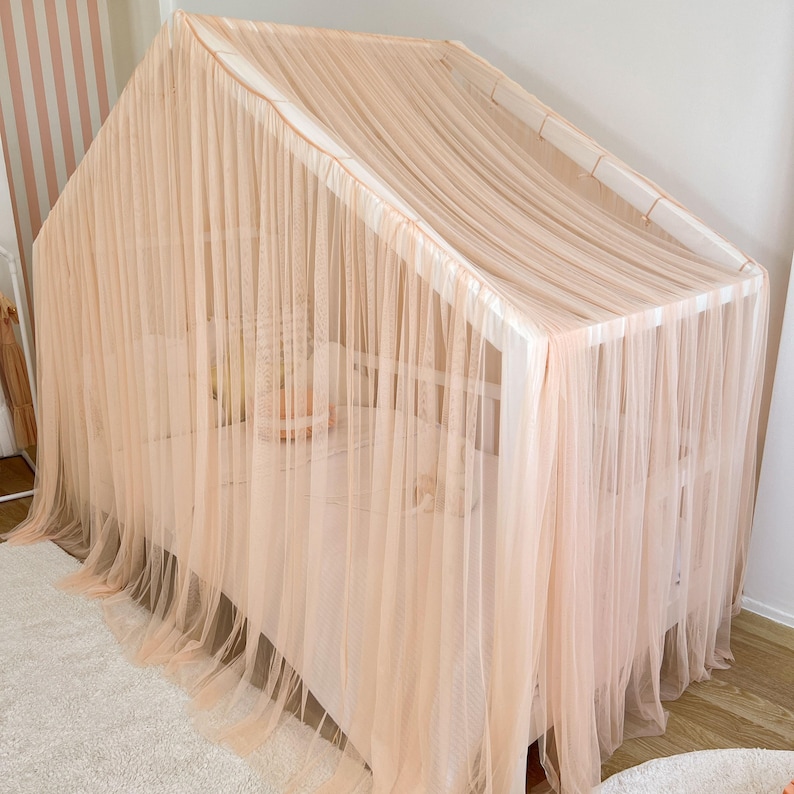 Montessori Bed Canopy Salmon Custom House Bed Curtains for Kids Rooms ...