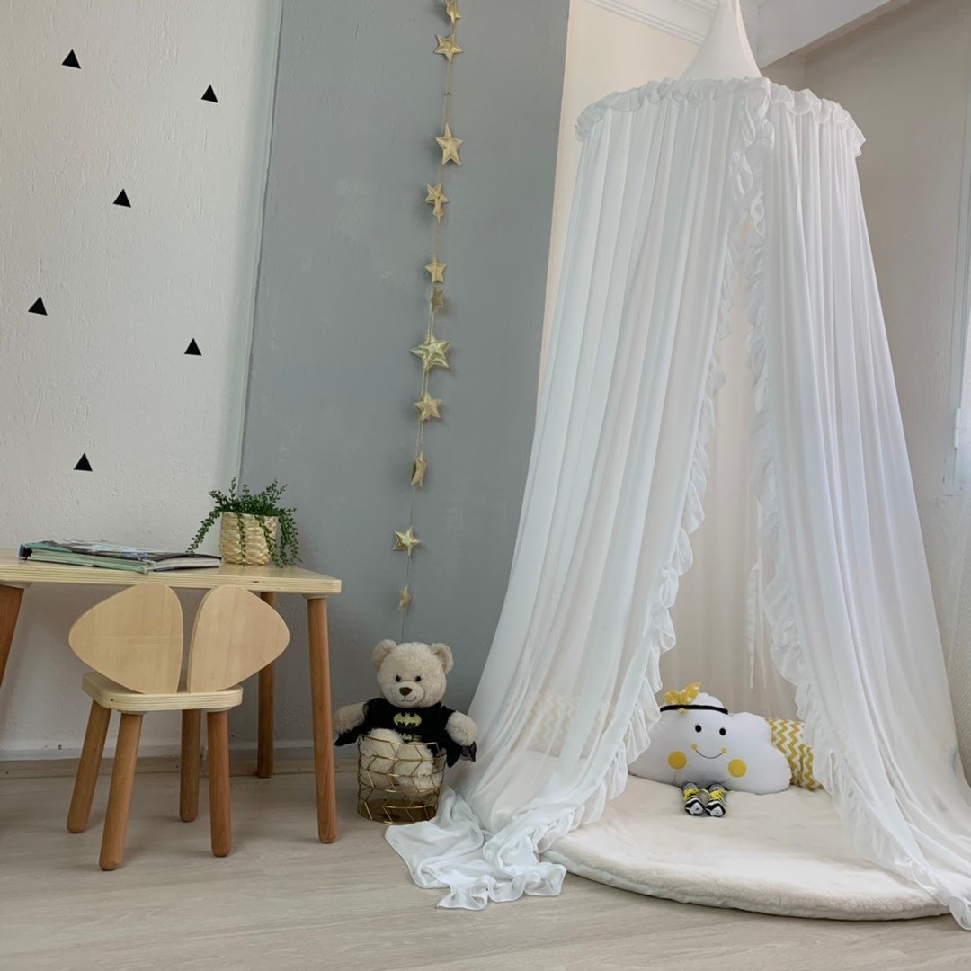 White Frill Canopy, Sheer Baldachin, White Canopy Frill, Tulle Canopy ...