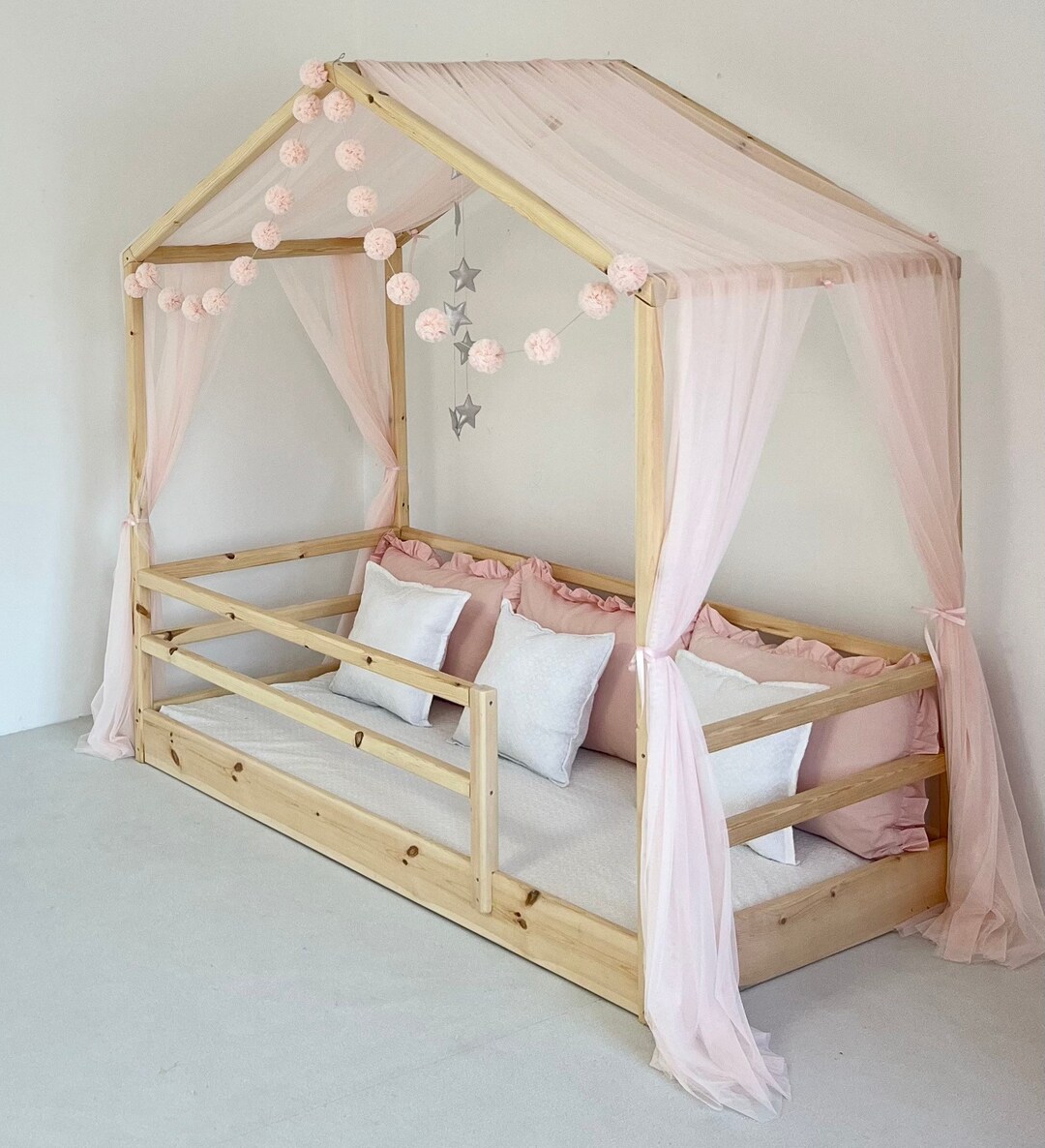 Baby Pink Canopy Bed, Customized Bed Canopy, Canopy Bed Curtains, House ...