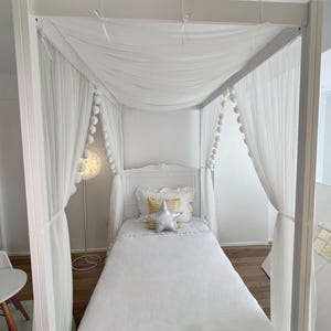 White Canopy Bed, Four Poster Bed,square Canopy Bed, Montessori Bed ...