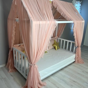 DELUXE With Frill Blush Canopy, Tulle Bed Canopy, Custom Size Bed ...