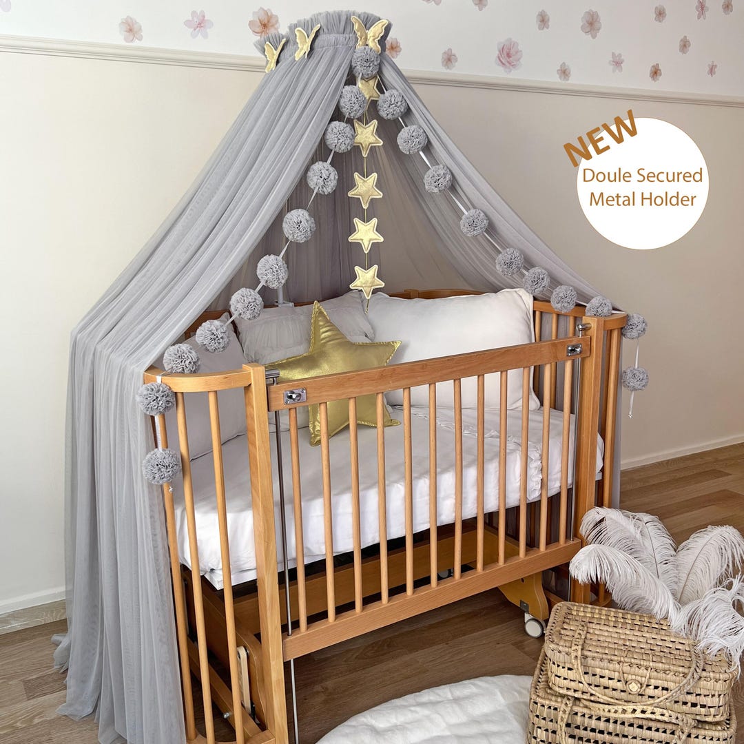 Grey Crib Canopy, Nursery Bed Canopy, Canopy Bed Curtains, Tulle Canopy ...